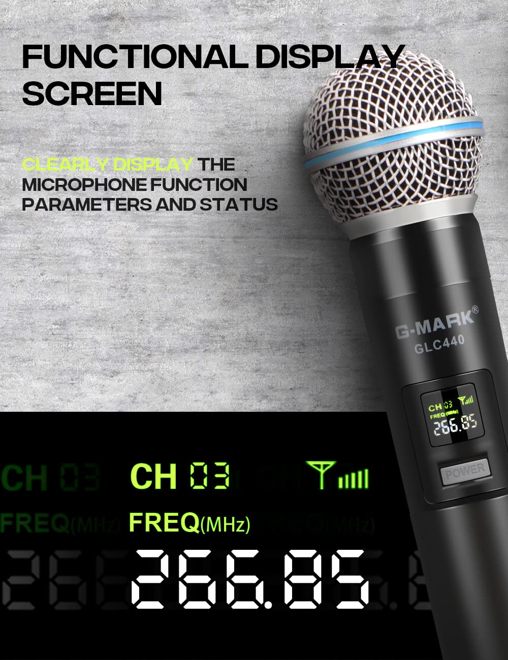 G-MARK Wireless Microphone, VHF Metal 4 Handheld Cordless Dynamic Mic System with Rechargeable Receiver, for Karaoke, Wedding, DJ, Party, Speech, Church, Class Use, (160 ft Range)-Auto Connect