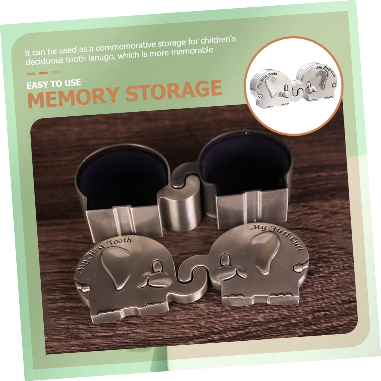 Kisangel 1 pair box Kids and Curl Shower Elephant Container Silver Keepsake Save Souvenir St Toddler Storage Saver for Fairy Organizer First Metal Teeth Holder Tooth