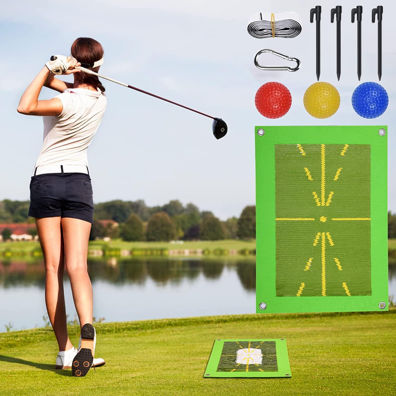 Golf Training Mat for Swing Detection Batting, Golf Hitting Mats, Path Feedback Golf Practice Mats, Correct Hitting Posture Golf Practice Mat for Indoor/Outdoor Golf Training Aid Equipment