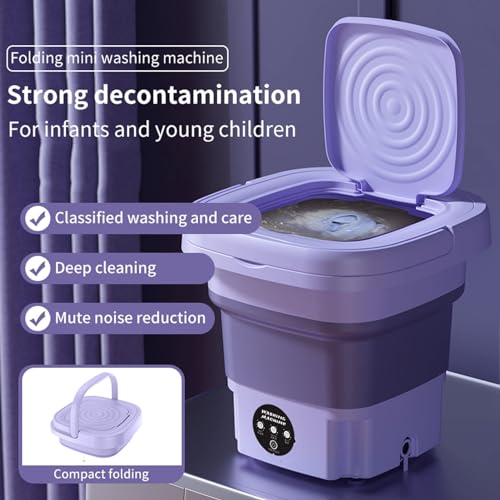 Foldable Washing Machine, 9L High Capacity Mini Washer with 3 Modes Deep Cleaning Half Automatic Washt, Portable Washing Machine with Soft Spin Dry for Socks, Baby Clothes, Towels (Purple)