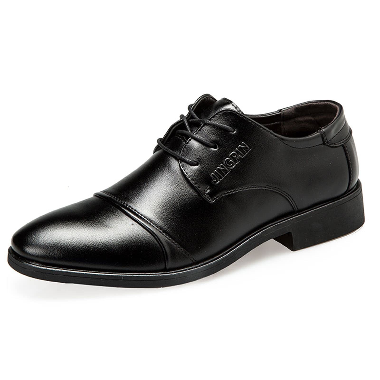Fashion Summer and Autumn Men Leather Shoes Low Heel Pointed Toe Lace Up Solid Color Simple British Style Boots Size 12 Men Black