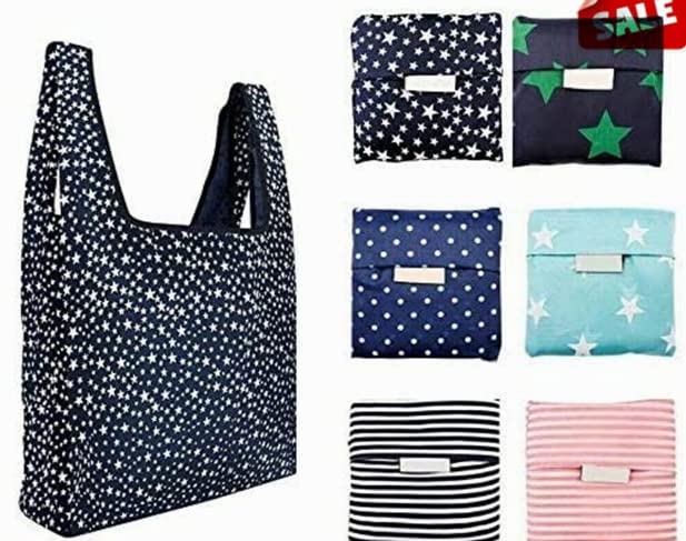 LENJKYYO 6x Reusable Shopping Bag Foldable Shopping Bag Travel Tote Grocery Bags Washable