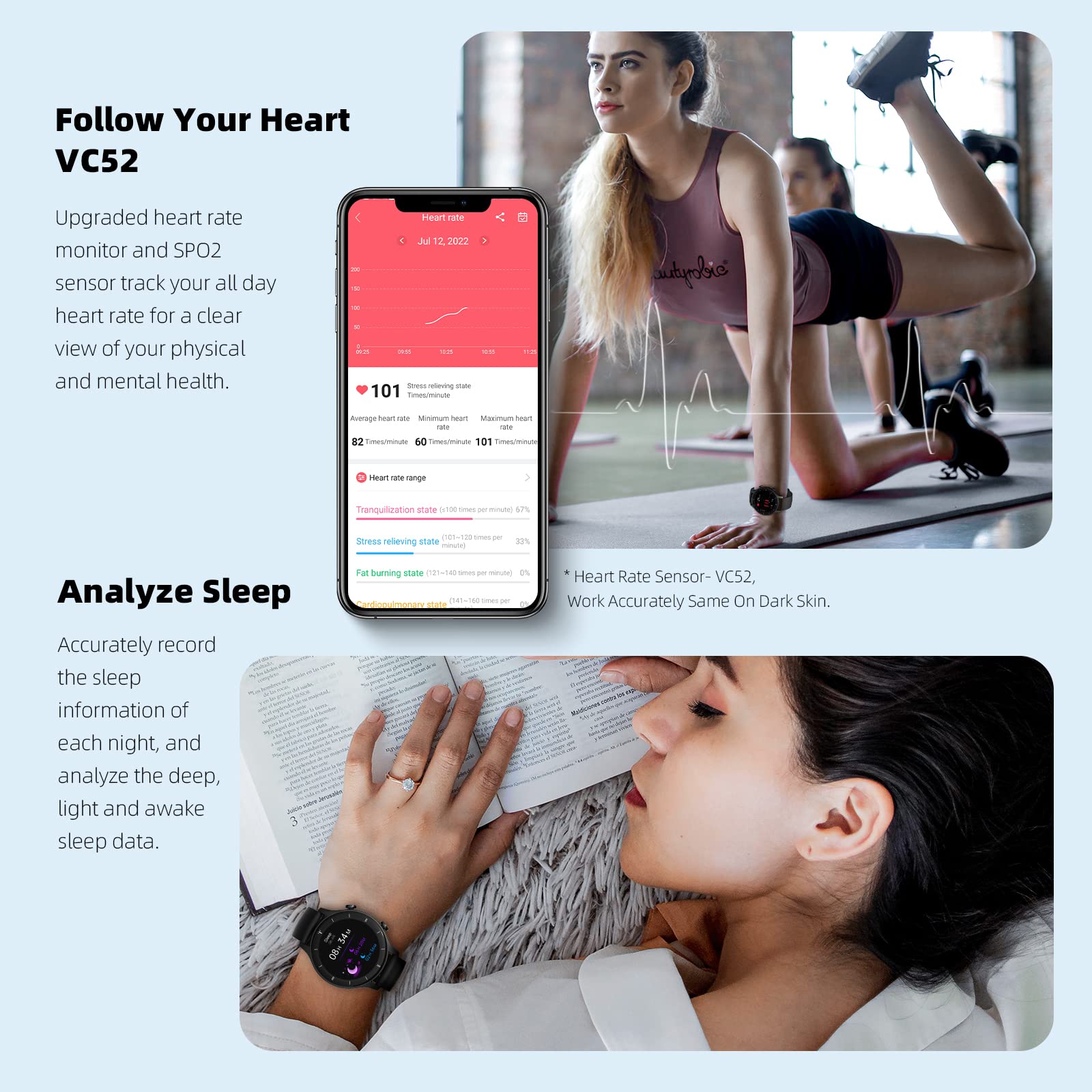 G-TiDE Smart Watch, Answer/Make Call, 300mAh Big Battery Smartwatch, VC52 Heart Rate Blood Oxygen Temperature Fitness Tracker, Bluetooth5.2 Smart Watch for Android/iOS, IP68 Waterproof, Black