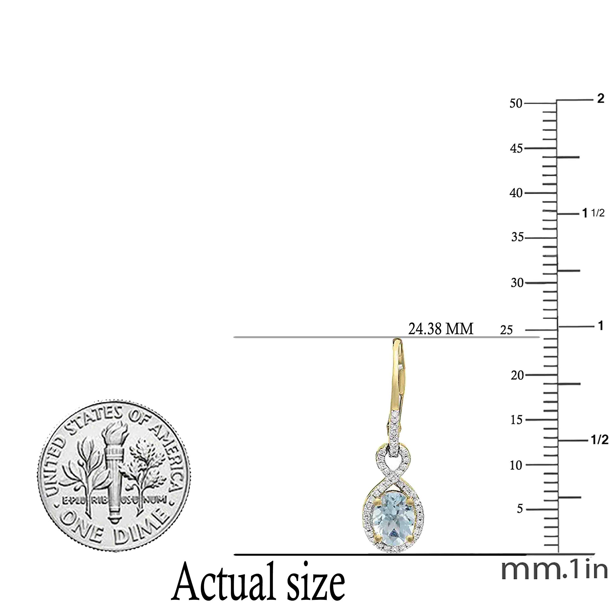 Dazzlingrock Collection 10K Oval Aquamarine & Round White Diamond Ladies Infinity Dangling Earrings, Yellow Gold