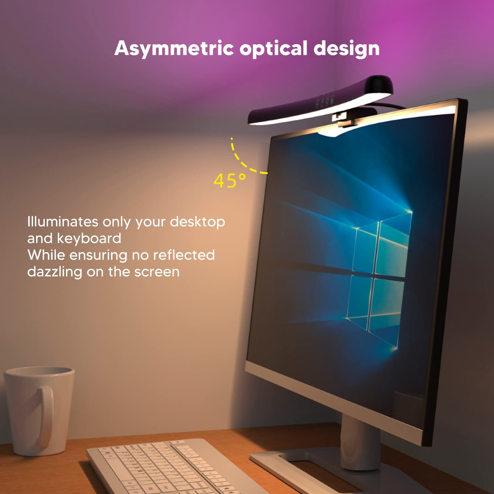 Jopwkuin Screen Monitor Light Bar, Adjustable 5V 1A Computer Monitor Lamp ABS Material for PC