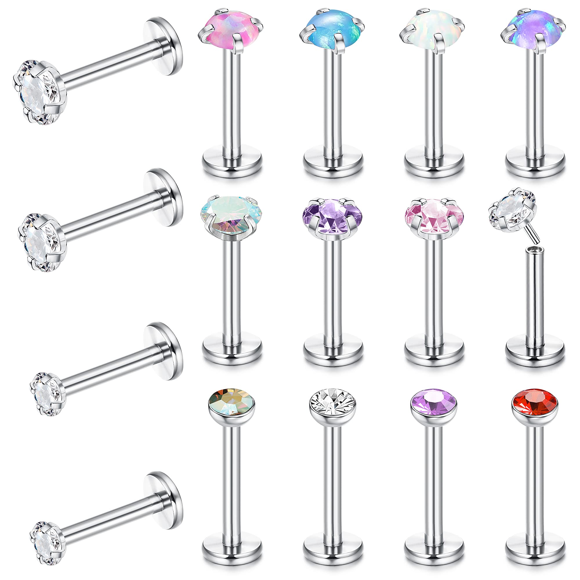 Dochais Pack of 10-36 Lip Piercing Couch Piercing Studs Helix Tragus Bars Stud Piercing Earrings Cartilage Barbell Piercing Cartilage Tragus for Women Men, Stainless Steel
