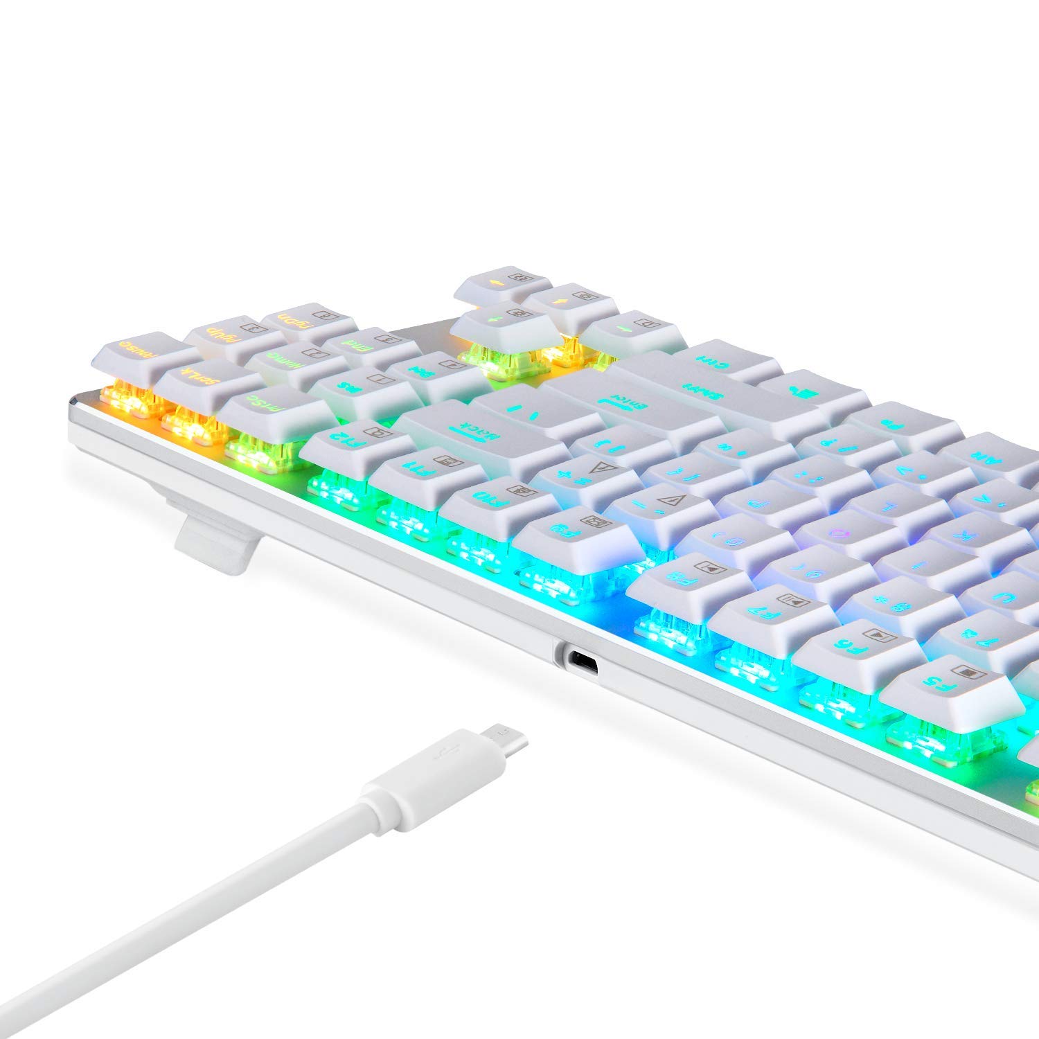 EagleTec KG061-BR RGB Backlit Mechanical Gaming Keyboard Low Profile Mechanical Gamers Keyboard 87 Key Metal Mechanical Computer USB Gaming Keyboard for PC (WHITE VERSION)