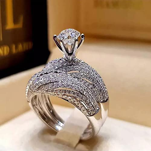 Exquisite Women's Ring Multi-Row Band Ring Pave Diamond Ring Mens And Ladies Couple His & Hers Bridal Matching Engagement Wedding Ring Band Set Cocktail Rings for Couples Valentines Day Gift