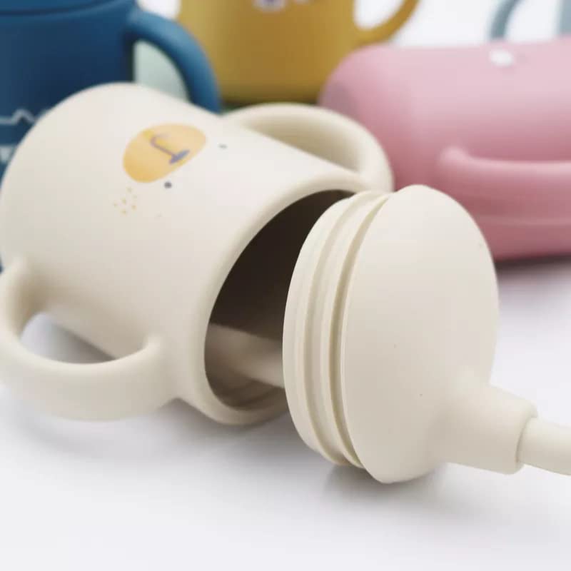 KIDSco. Silicone Baby Cup with Straw - Sippy Cup for 1 Year Old - Unbreakable Toddler Cups Spill proof - 100% Silicone Training Cup for Infants+toddlers - Sippy Cup with Handles (Bear)
