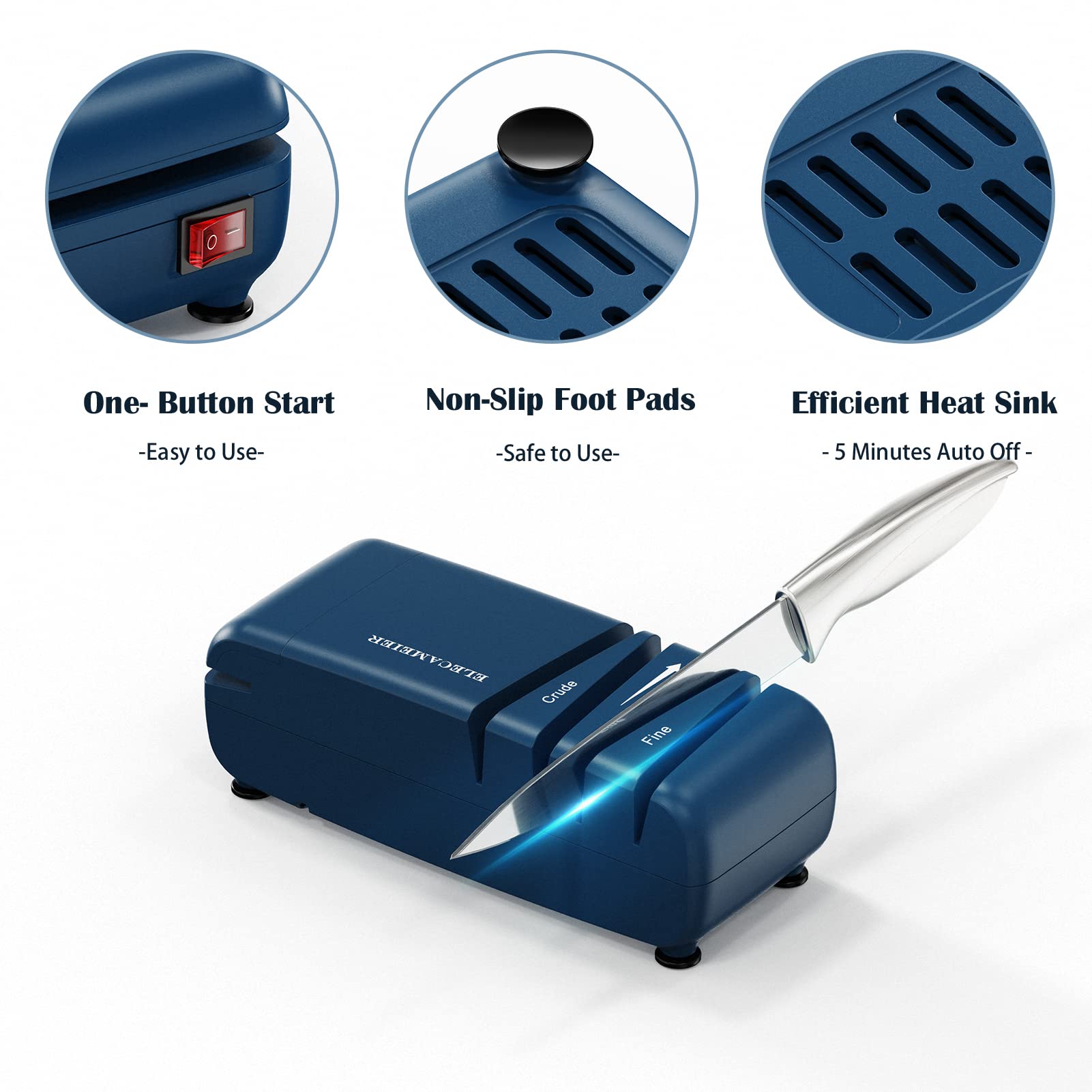 Electric Knife Sharpener New 2.0,Elecameier 15 Degree Professional Kitchen Knife Sharpeners Easy To Use And Quickly Sharpening Of Chef Knifes/Pocket Knife/Scissors Custom Prussian Blue
