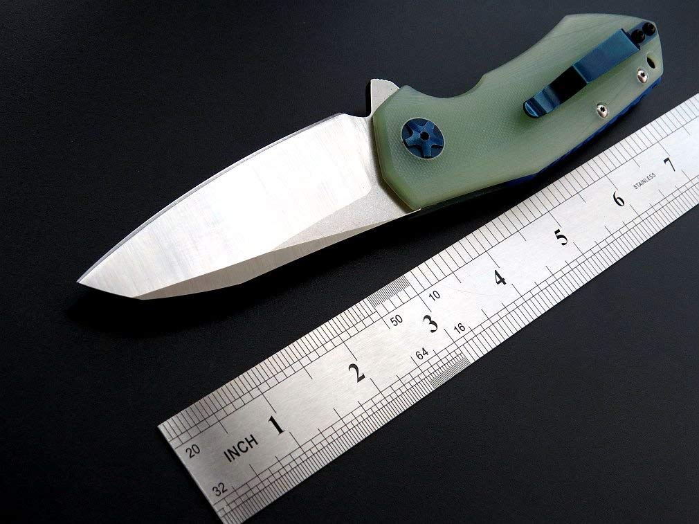 Eafengrow 0456 Folding Knife G10 Handle D2 Blade Ball Bearing Flipper Hunting Knife Pocket Camping Survival Outdoor Knife (Jade)