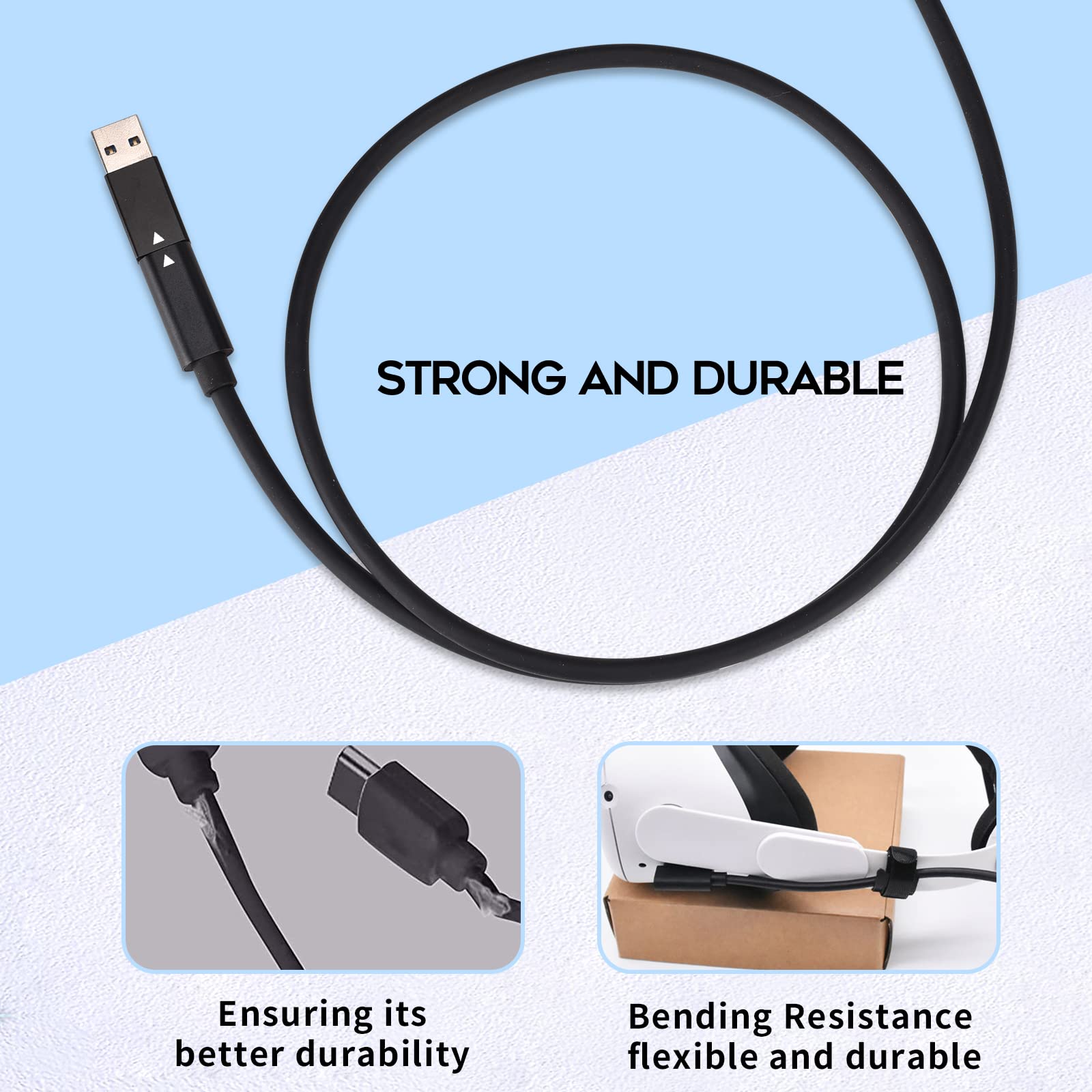 Eagolloar USB C to USB C VR Headset Link Cable for Oculus Quest 2 and Quest,USB 3.2 Gen1 5Gbps High Speed and Fast Charging Virtual Reality Headset Cable for for PC Gaming-5M/16FT