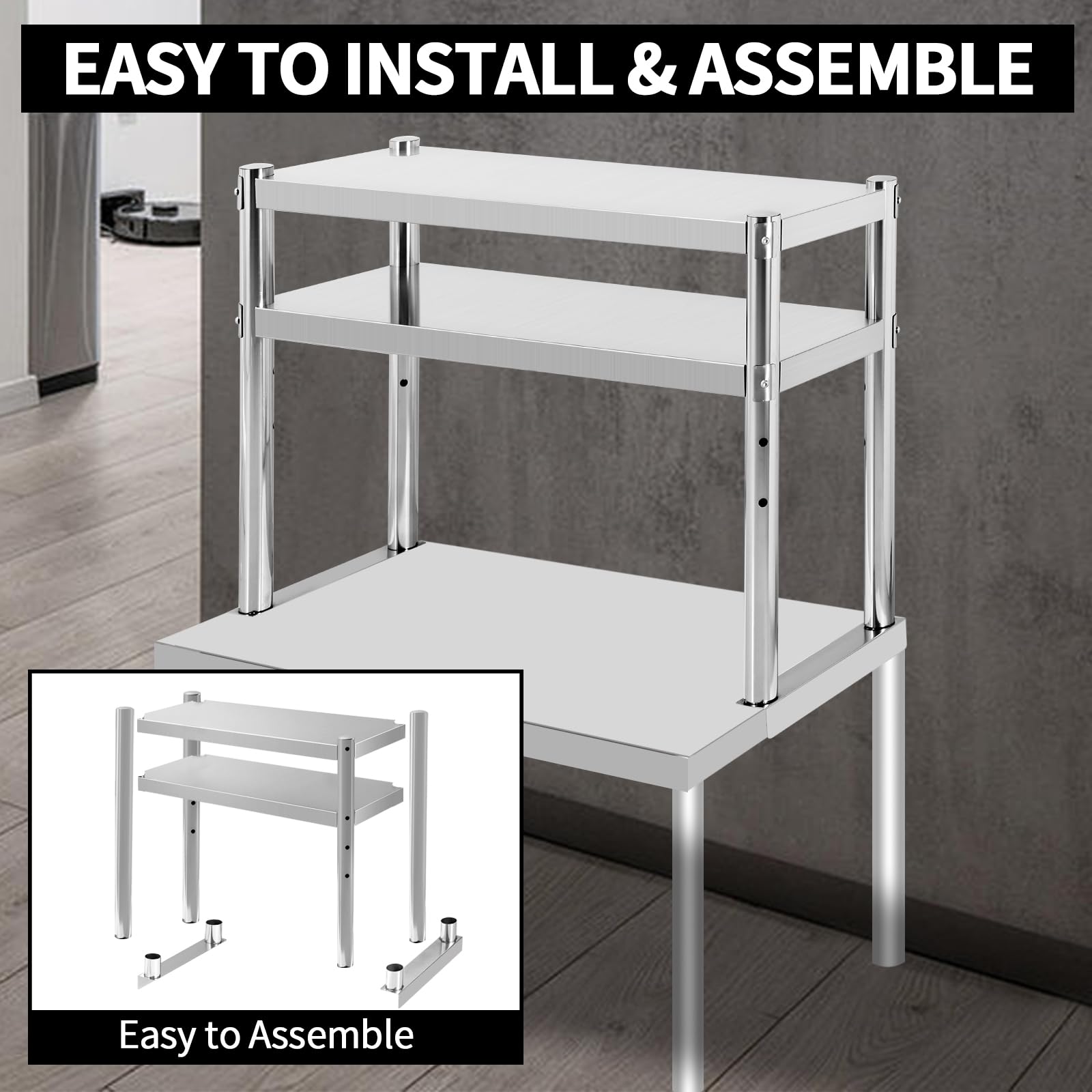 OUKIDR Stainless Steel Double Overshelf, Commercial Double Overshelf 2 Tier for Prep & Work Table in Kitchen, Restaurant & Home,12" X 36"