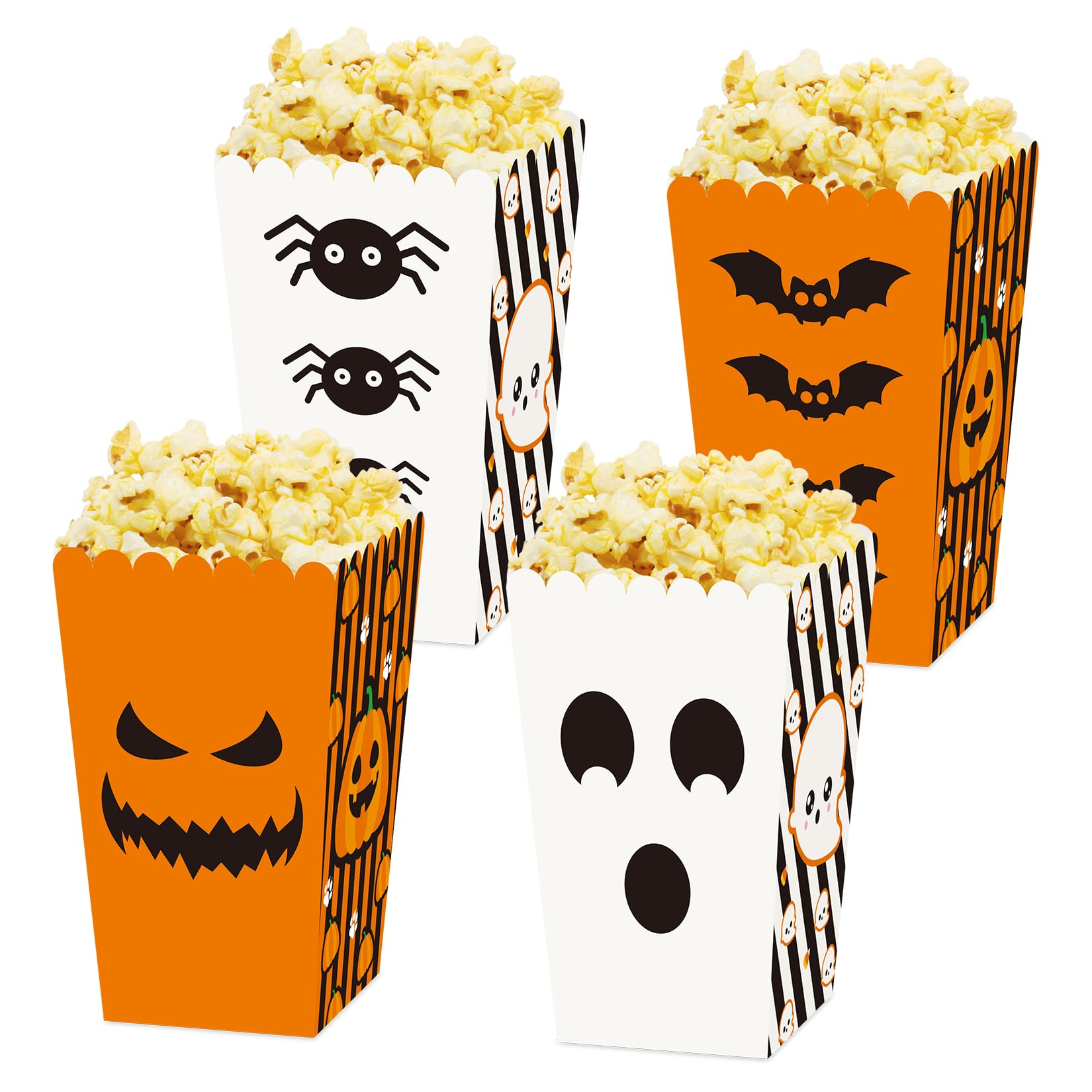 KOWLOON 24PCS Popcorn Paper Boxes Halloween Popcorn Boxes,Ghost Bat Disposable Popcorn Containers for Halloween Party Favor,Pumpkin Snack Treat Boxes Candy Cookie Container Gifts for Kids