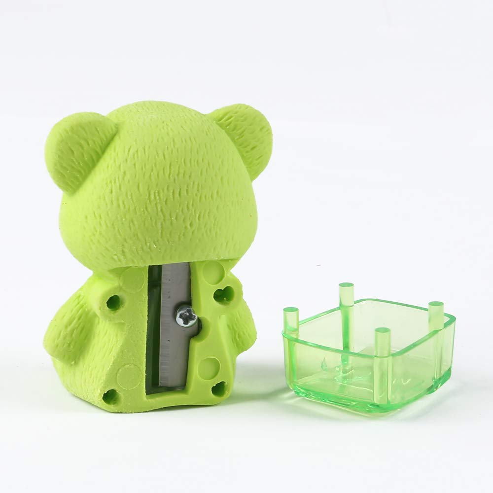 Eagle Manual Pencil Sharpener and Eraser, Cute Bear Shape, for Standard 6-8 mm Pencils, Perfect for Kids, Pack of 1 (Green)