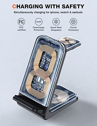 LK Wireless Charger for Samsung 3 in 1 Wireless Charging Station for Galaxy S23 Ultra Plus S22 S21 Z Flip 5 Fold Galaxy Buds Live Detachable Charger for Galaxy Watch 5 Pro 4 iWatch
