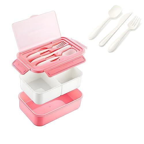 JHXTZ Bento Box For Adult, 1400ML Lunch Container Bento Boxes, Built-in Cutlery Set, Micro-Wave Dishwasher Safe(Pink)