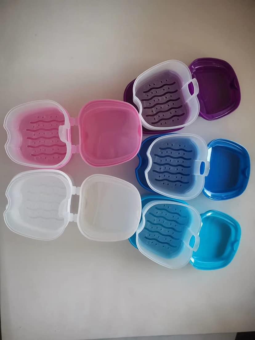 Denture Case, Denture Cup with Strainer,False Teeth Storage Box with Basket Net Container Holder for Travel, Retainer Cleaning (transparent Green)