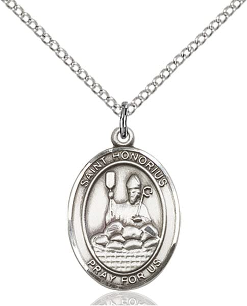 EXTEL Medium Oval Sterling Silver St. Honorius Pendant with 18" chain, Made in USA