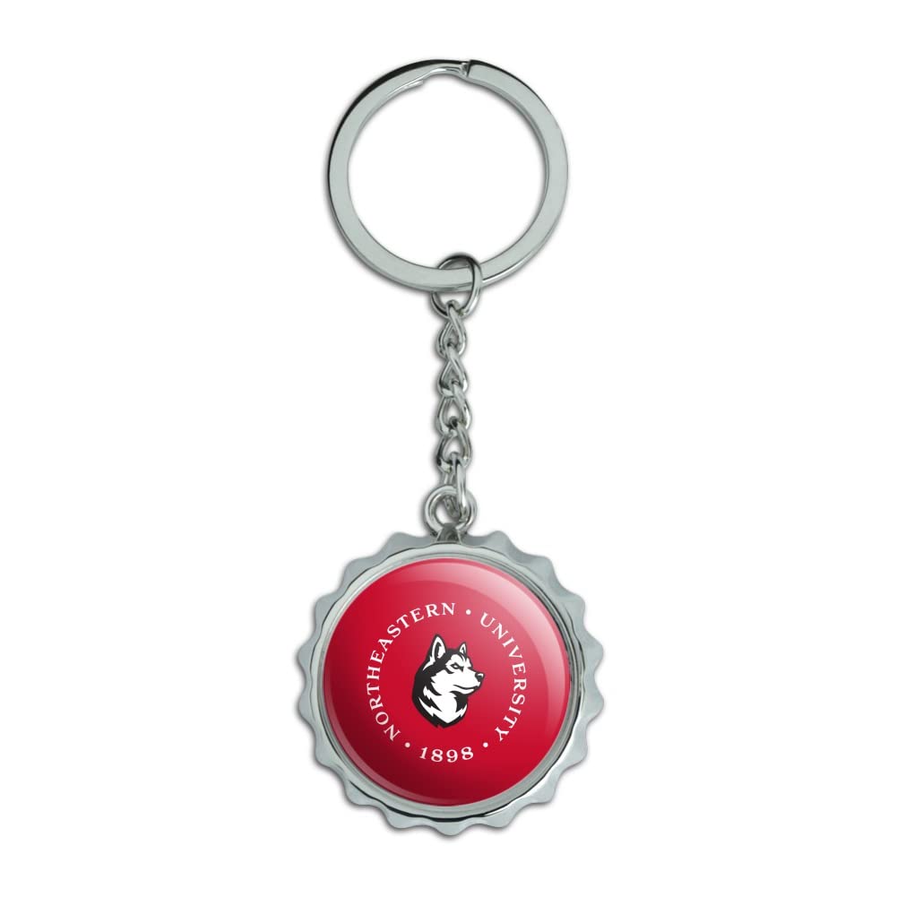 GRAPHICS & MORE Northeastern University Primary Logo Keychain Chrome Plated Metal Pop Cap Bottle Opener