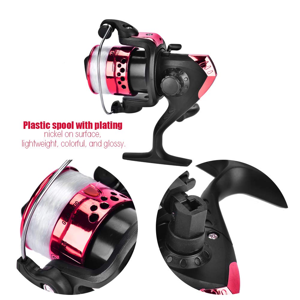 Fishing Reel, 3 Colors Freshwater Fishing Line Wheel Plastic Electroplating 200 Lightweight Spinning Fishing Reel Tackle Accessory with Wire (Red)