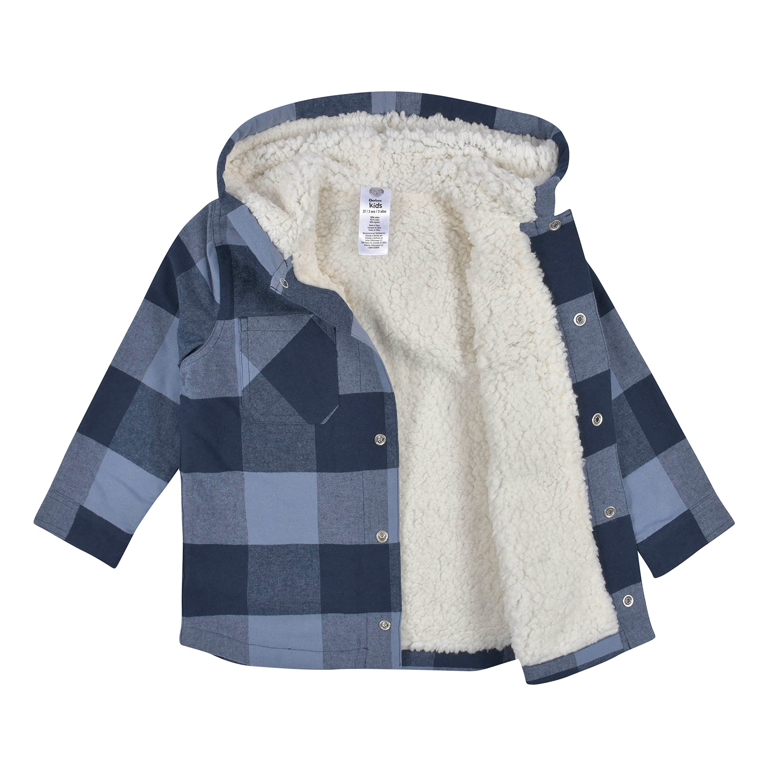 Gerber Baby Boys Toddler 2-Piece Flannel Jacket & Jogger Set, Blue Plaid, 24 Months