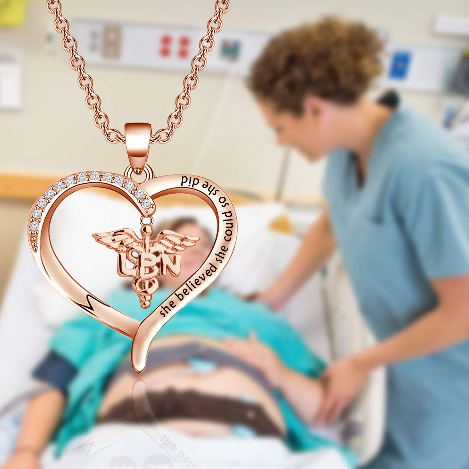 ENSIANTH LPN Gift LPN Necklace Licensed Physicians Nurse Gift Nursing Student She Believed She Could So She Did Inspiration Gift (LPN NE RG)