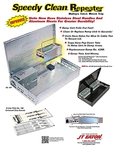 JT Eaton 427CL Little Pete Slim Multi Catch Mouse Trap with Clear Lid, Speedy Clean Ramps, No Bait Pest Control (Pack of 12)