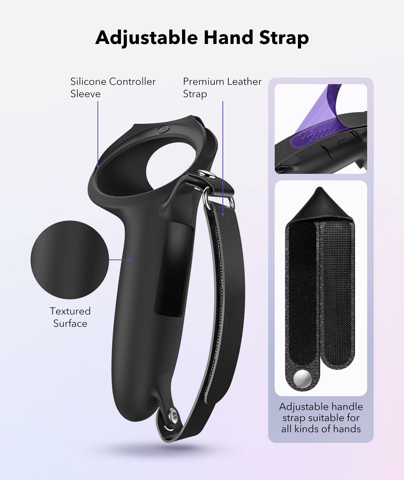 Extended 1.56" Controller Grips for Oculus Quest 2 VR Anti-Throw Grip Cover Suitable for Large Hands with Battery Opening & Adjustable Knuckle Straps Accessories for Meta Quest 2 (Black)