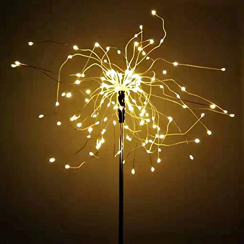 JJGoo Solar Garden Lights, 2 Pack 150 LEDs 2 Lighting Modes Waterproof Fireworks Light for Outdoor Patio Walkway Pathway Decorative - Warm White