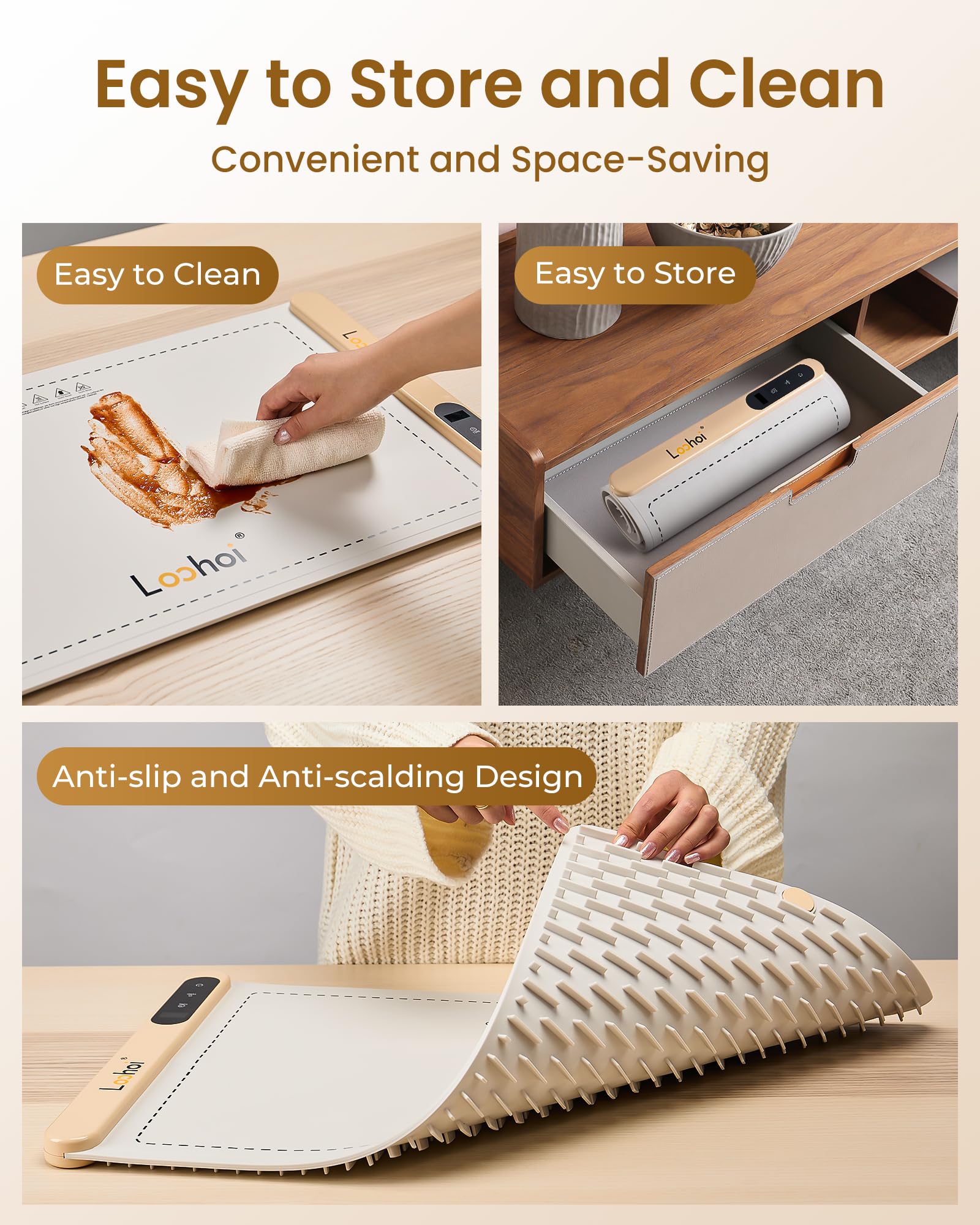 LOOHOI Food Warming Mat,Full Surface Heating Electric Warming Tray with 6 Temperature Settings & Fast Heating, Silicone Roll Up Food Heating Mat Food Warmers for Parties Gatherings Everyday Use