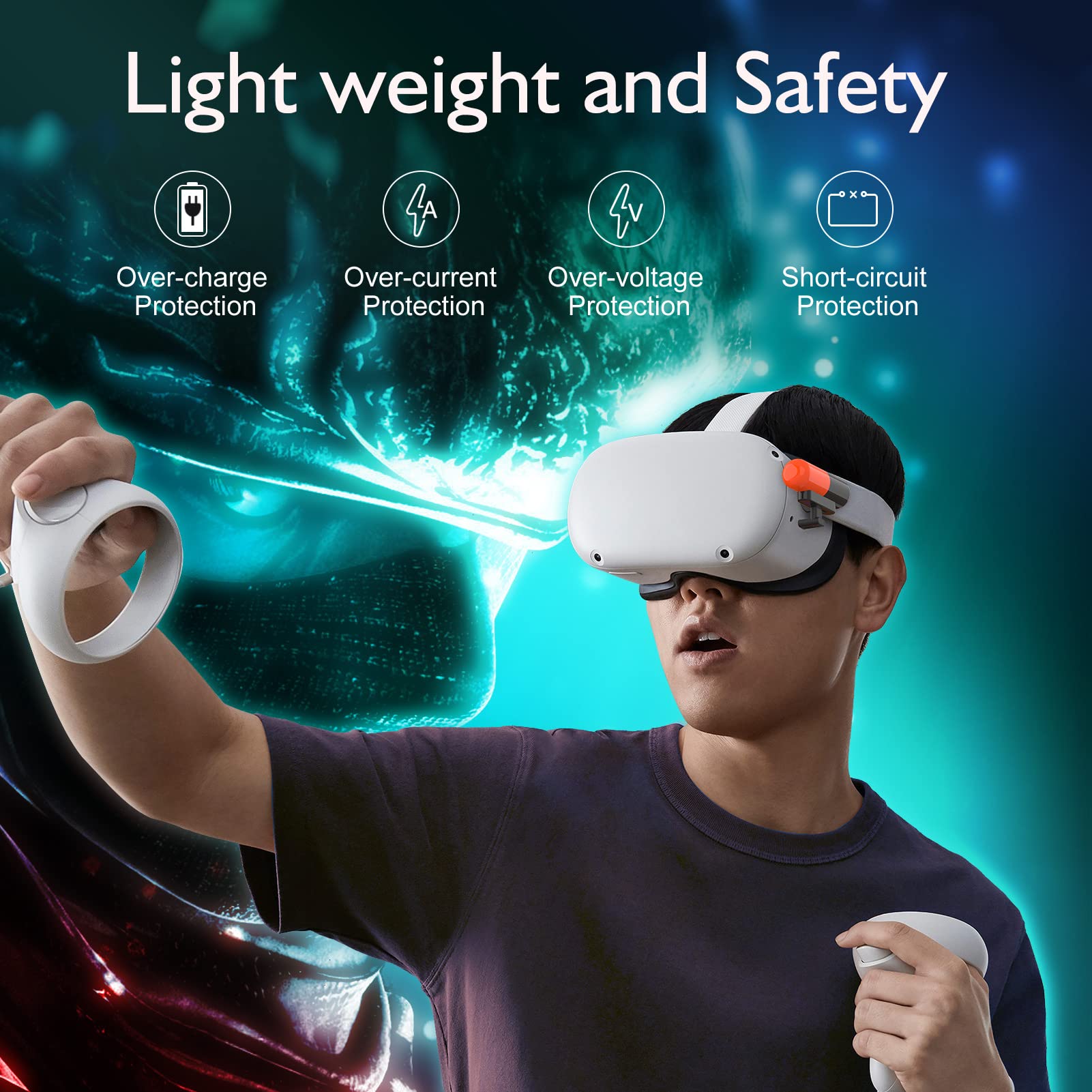 Extra Battery Pack for Meta Oculus Quest 2 Headsets Accessories, Match Elite Strap, Any Strap, Super Lightweight 5000mAh VR Power Bank, Extended 2+ Hour Game Time in Virtual Reality (Orange)