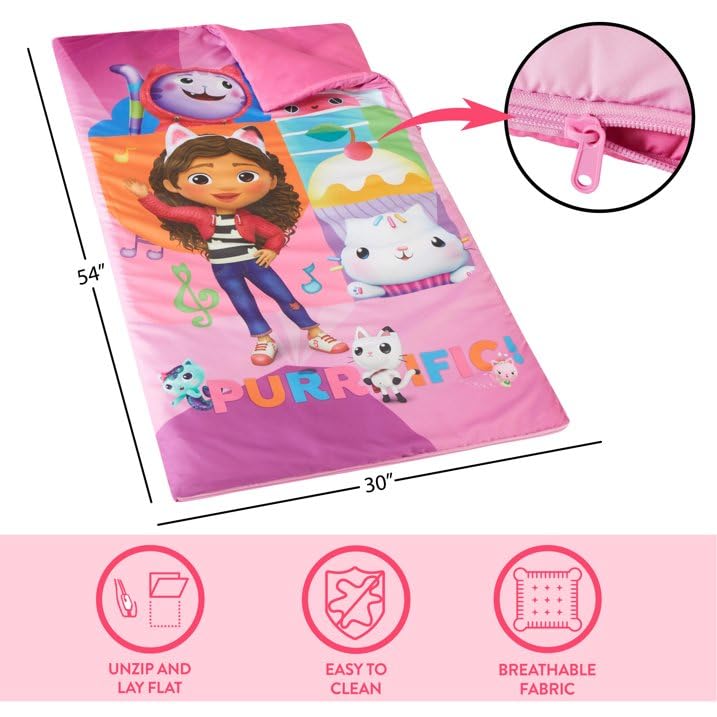 Gabbys Dollhouse 2 Piece Sleeping Slumber Bag and Squishy Pillow,54"x30",Ages 3+