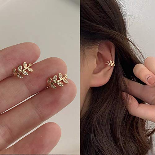 Ear Cuffs S925 Sterling Silver 18K Gold Plated Leaf Non Piercing Ear Clip Cuff Wrap Earrings Hypoallergenic Earring for Women (1 pair)