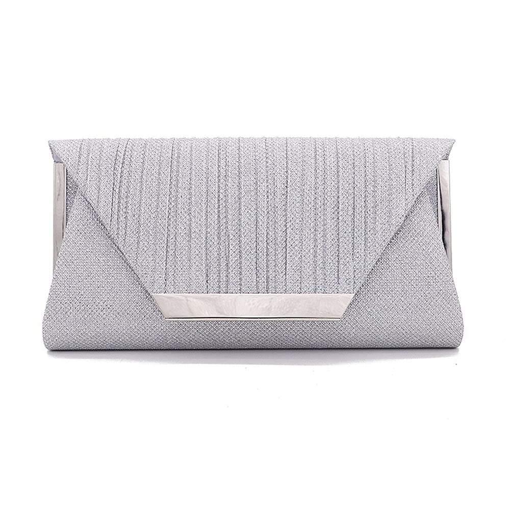 Elegant Pleated Glitter Women Evening Clutches Purse, Party Dinner Envelope Handbags (Gold)