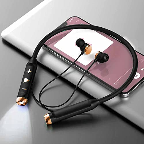 Kimanli Neckband Earbuds, Wireless 5.1 Bluetooth HD Stereo HeadphonesNoise Cancelling Mic Headset Halter Neck Hanging Design Earbuds with Flashlight for Sport Working