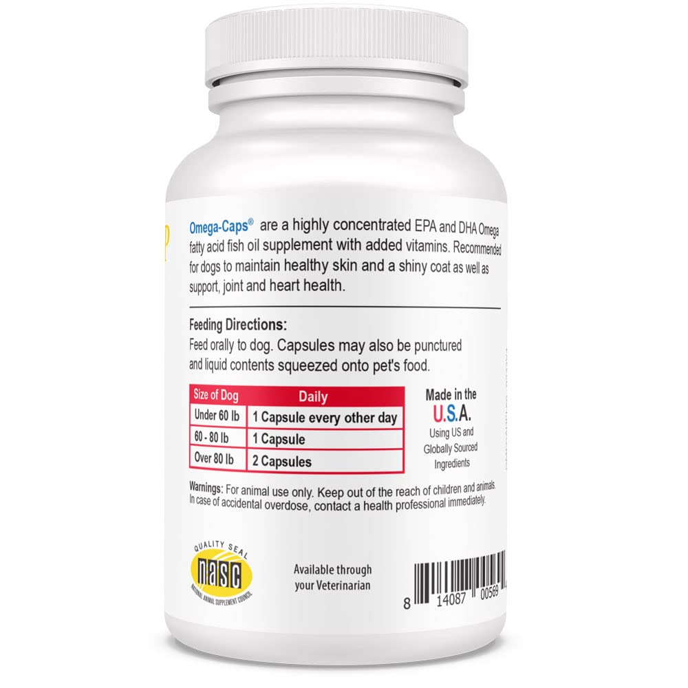 Omega-Caps High Potency Snip Tips for Medium to Large Breeds-Vet Formulated for Healthy Radiant Skin & Coat. Contains Omega 3 for Joint & Immune System Support, Easy to Dose, 60 Snip-tip Capsules