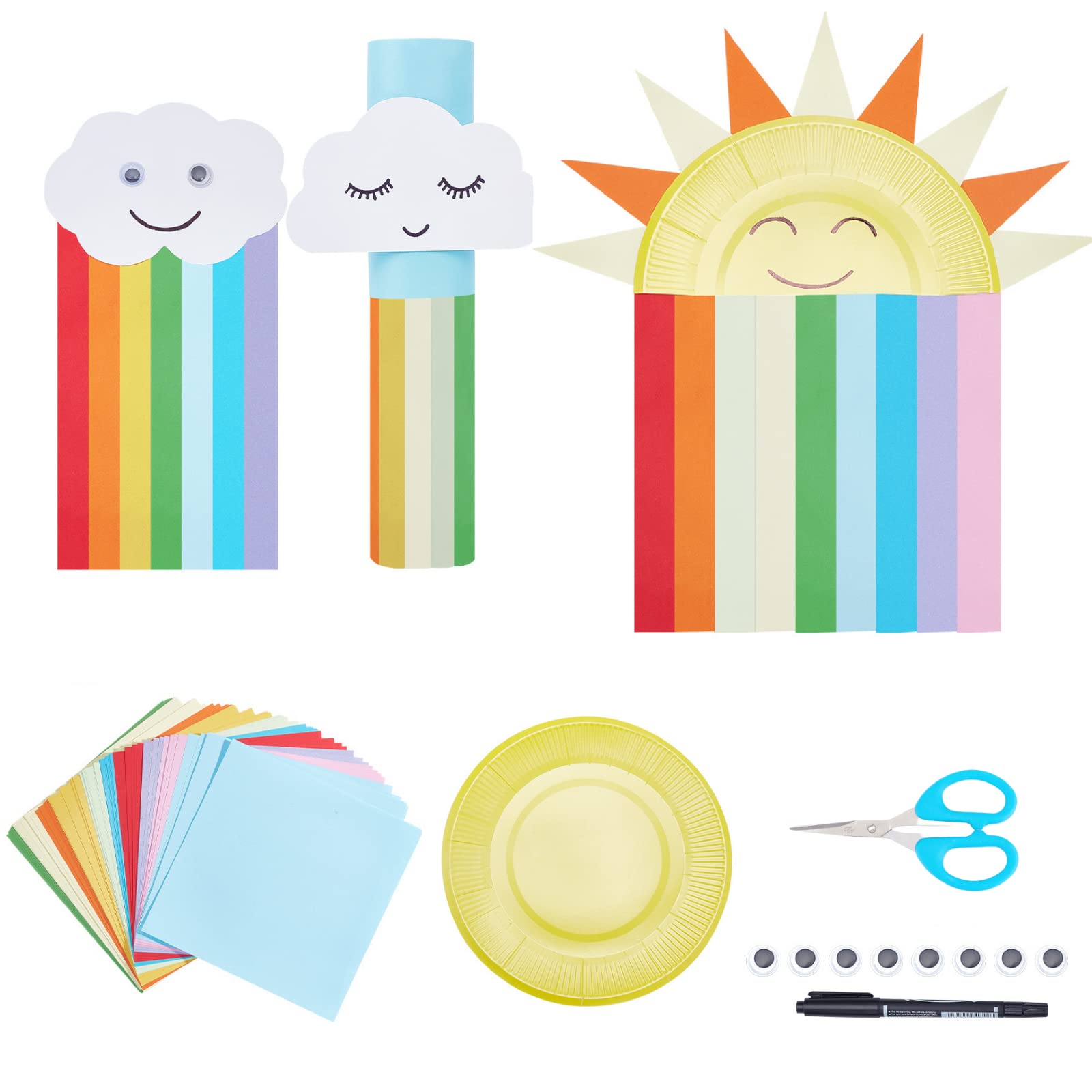 FREEBLOSS Paper Plate Art Kit Birthday Gift Paper Crafts Kit Sky Sun Clouds Theme Creative Fun Learning Game Holiday Crafts Christmas Activity