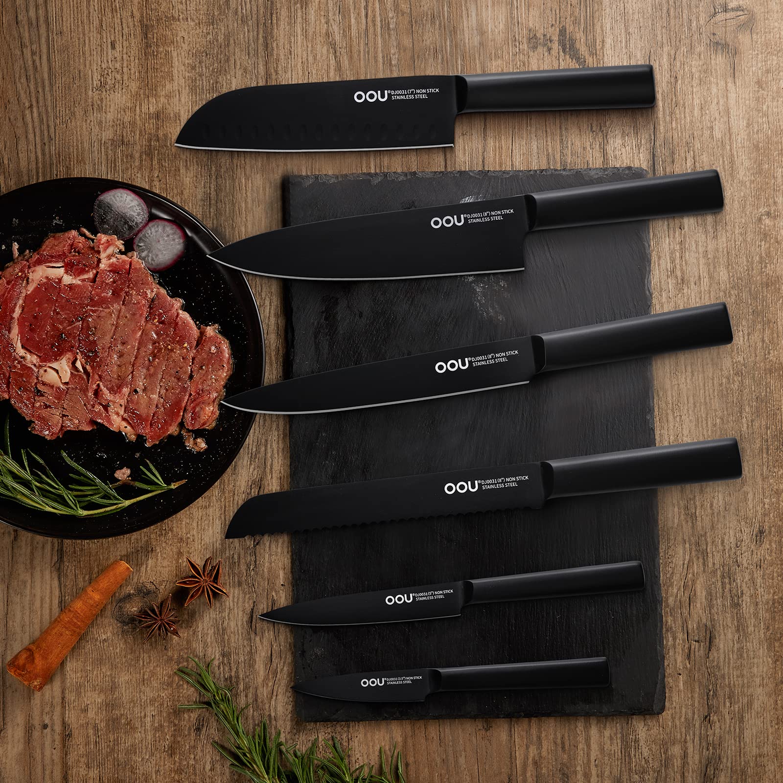 Kitchen Knife Set - OOU 6 pieces Professional Stainless Steel knife set, Dishwasher Safe Kitchen Knives - Ultra Sharp Chef Knife Set for Kitchen, Ergonomic Handle