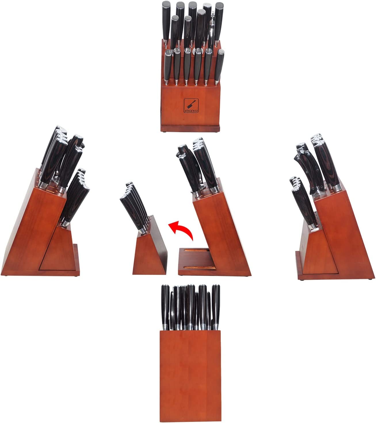 Kitchen Knife Set with Block, imarku 16-Piece Japanese Kitchen Knife Set, Ultra Sharp Stainless Steel Knife Set with Removable Block and Knife Brown