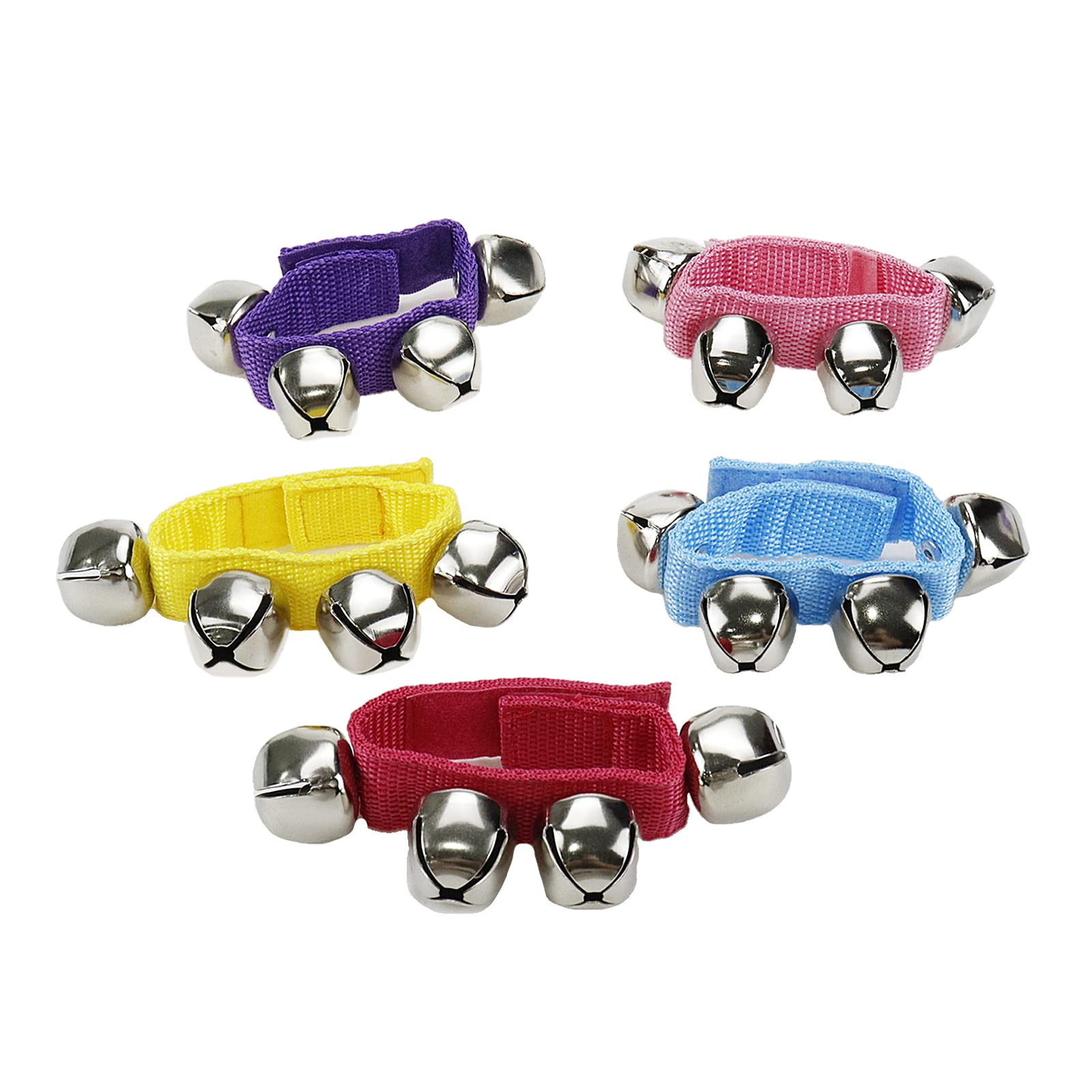 Geesatis 5 Pcs Hand Band Wrist Bells Musical Jingle Bells Instrument Percussion Rhythm for Kids Education