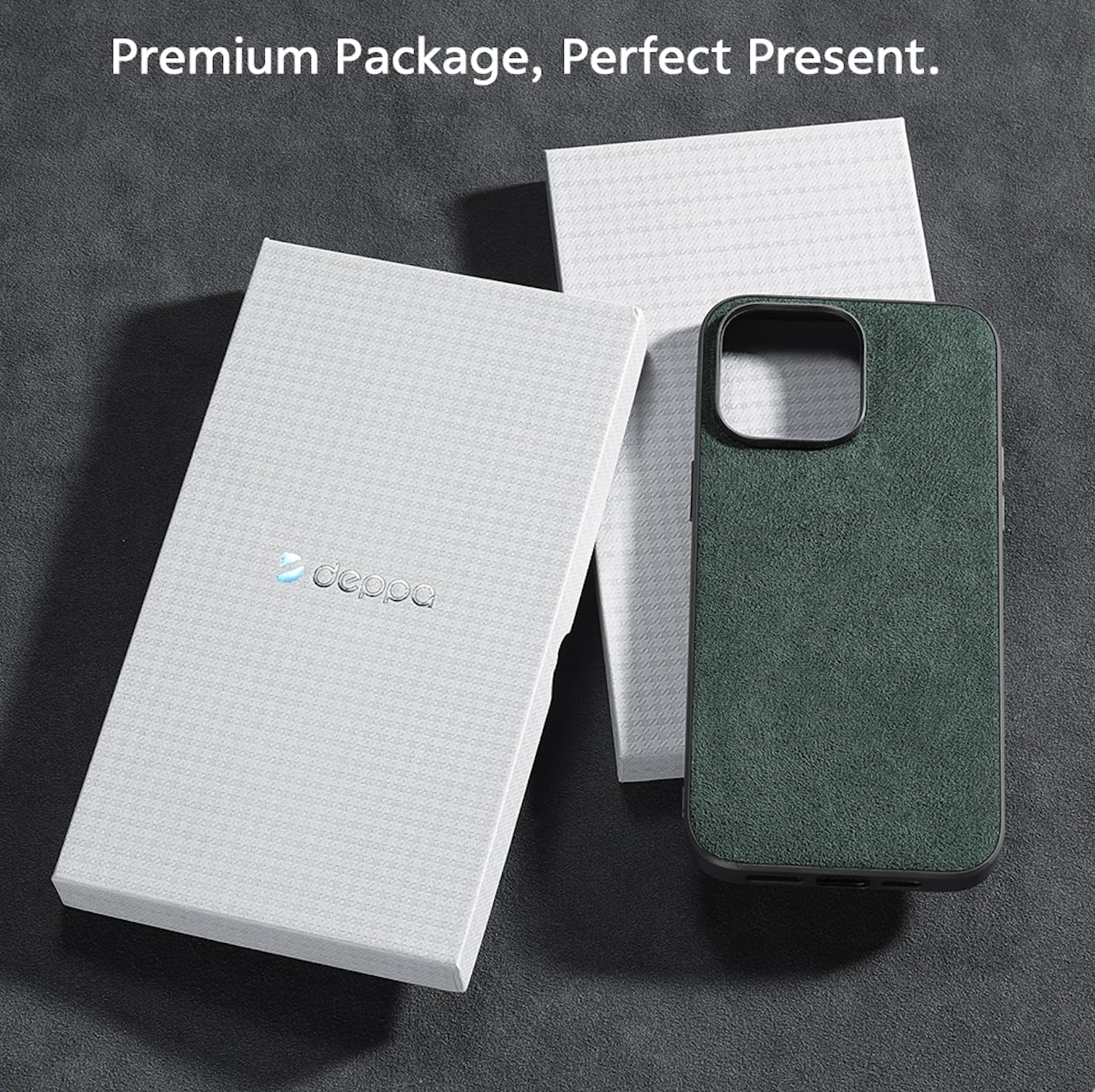 Deppa Alcantara case for iPhone 12 Pro Max (6.7') Shockproof Slim Magnetic Cover with Magsafe Wireless Charging [Genuine Italian Alcantara] Enhanced Camera Protection| (Emerald Green-9073)