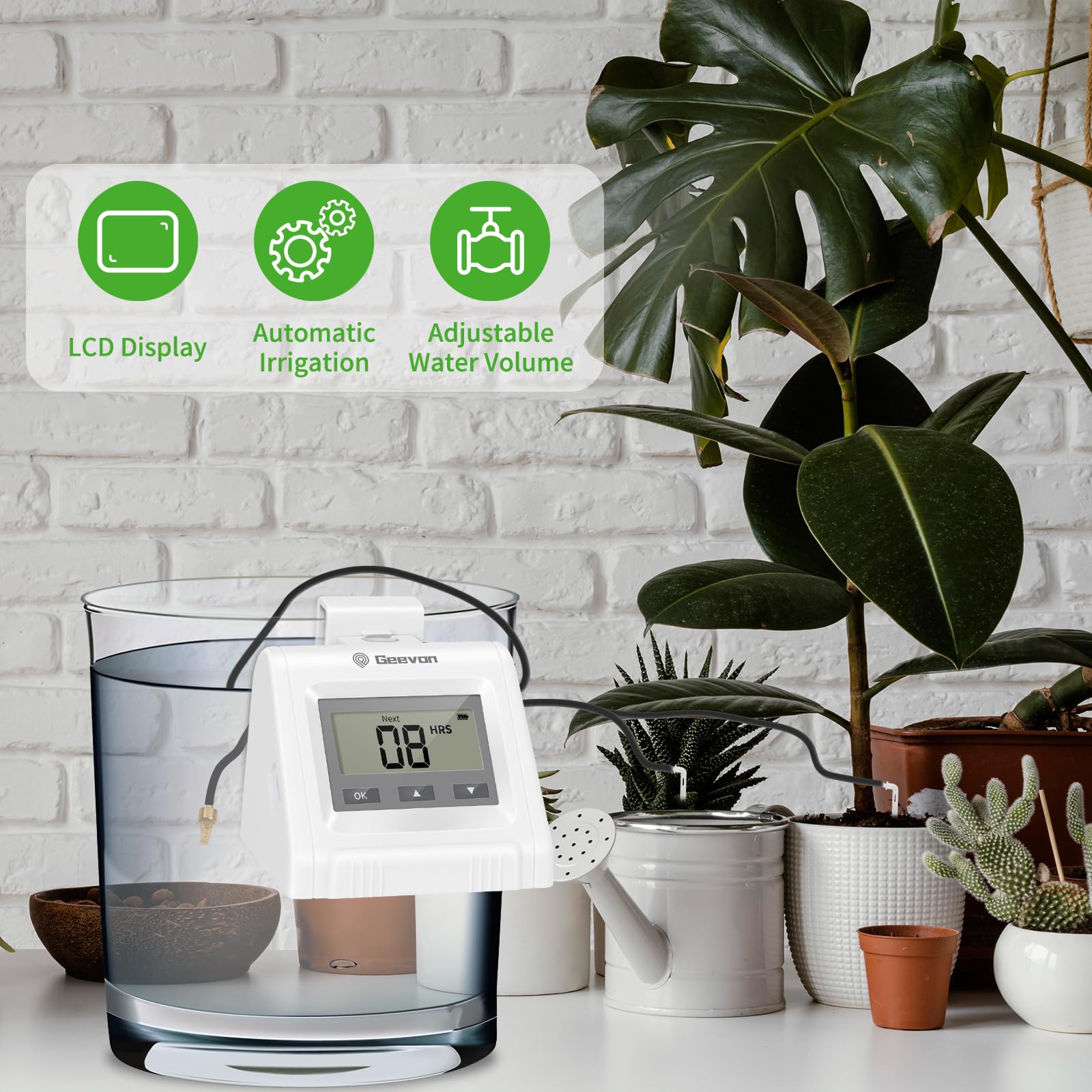 Geevon Automatic Watering System for Potted Plants, Automatic Plant Waterer Indoor with 30-Day Programmable Timer, Automatic Drip Irrigation Kits for Vacation Plant Self Watering(USB Included)