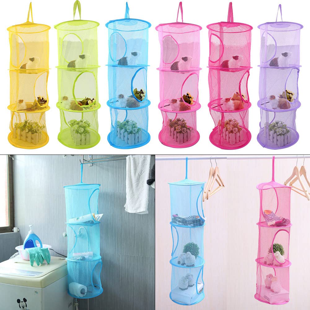 Kuuleyn Hanging Mesh Space Saver Bags Organizer,Multilayer Dry Rack,Foldable Storage Organizer Hanging Mesh Toy Storage Basket Underwear Socks Organiser Cage(Green)