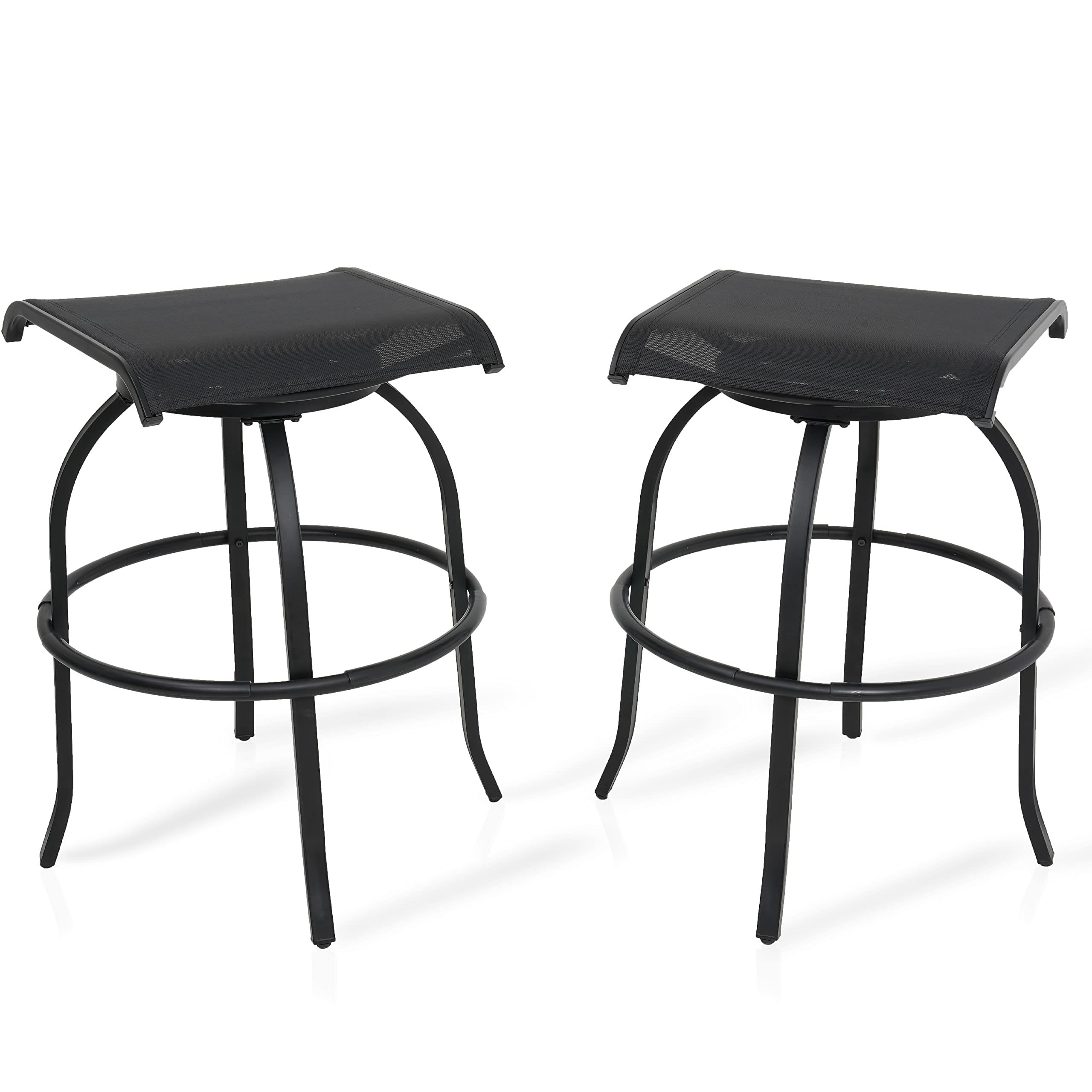Outdoor Backless Swivel Bar Stools Set of 2, Patio Stools & Bar Chairs, Outside High Top Barstools, Breathable Textilene Fabric for Yard, Deck Porch, Balcony - Armless - Pure Black