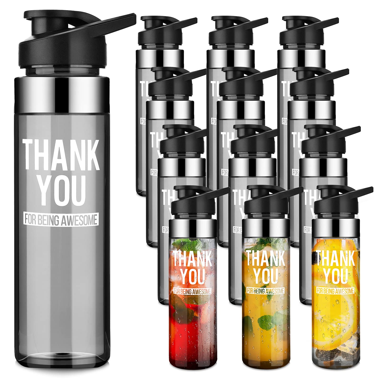 Inbagi 12 Pcs Thank You Gifts Plastic Water Bottle 21oz Snap Lid Water Bottle Portable Sports Water Bottle Thank You for Being Awesome Sign Employee Appreciation Gifts for Teacher Volunteer Coworker
