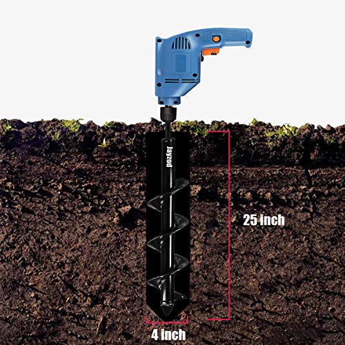 Jayzod Auger Drill bit for Planting 4"X25" Garden Auger Spiral Drill Bit for Bulb & Bedding Plant for 3/8” Hex Drive Drill