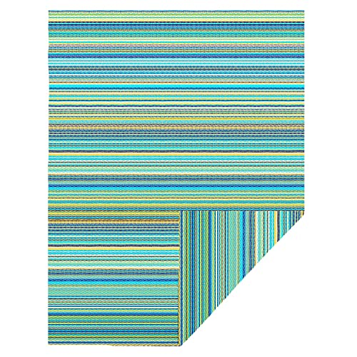 JBGO Outdoor Rug,Patio Rug,4' x 6' Reversible Woven Lightweight Large Plastic Striped Stain Proof Indoor Area Runner Mat for Deck Patio Camping Beach Picnic BBQ (Turquoise Blue Stripes)