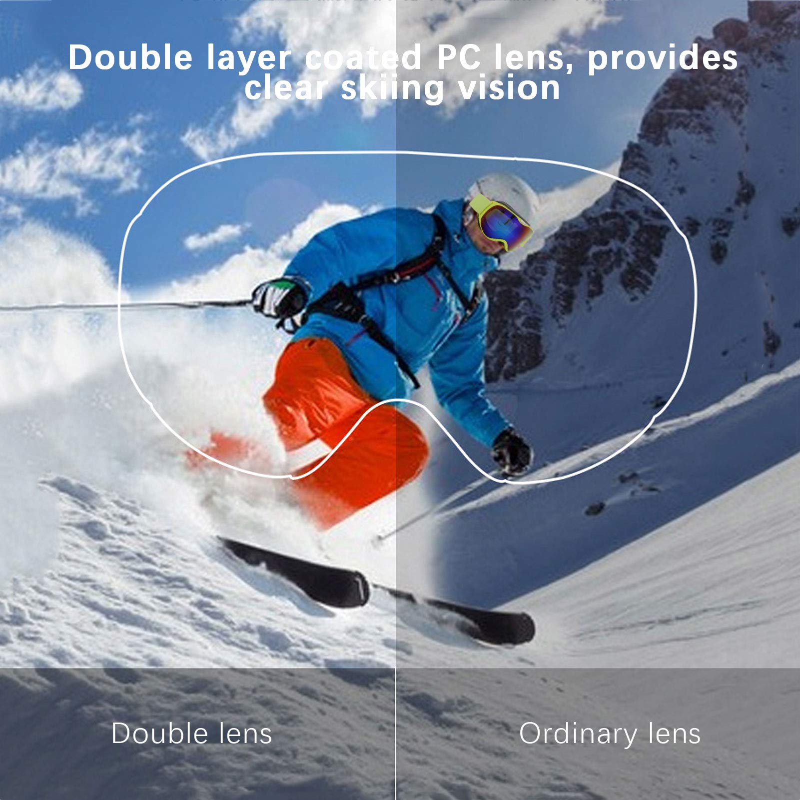 ENTHUSRI Kids Ski Goggles Anti Fog Snowboard Goggles Double Layer PC Lens Climbing Snow Sports Glasses for Outdoor(Yellow)
