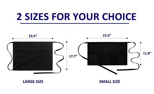 Hi loyaya Waitress Apron for Women Men - Set of 6 Black Half Waist Aprons with Pockets for Chef Waiter Server Baker Kitchen Restaurant (Large)